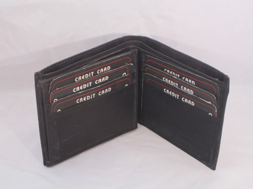 WALLET MENS BIFOLD FLIP OUT ID RARE NEW BLACK GENUINE LEATHER | eBay