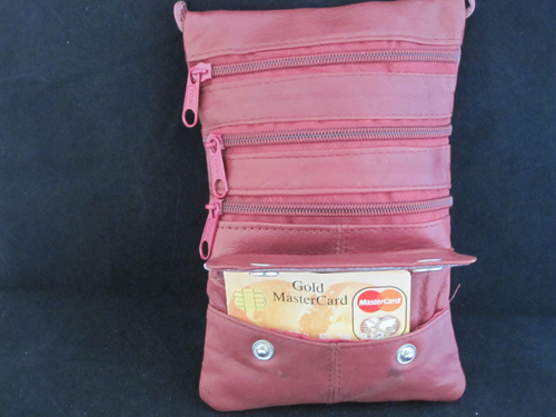 NECK POUCH 4 ZIPPER POCKETS SAFE TRAVEL PASSPORT MONEY RED LEATHER GIFT ...
